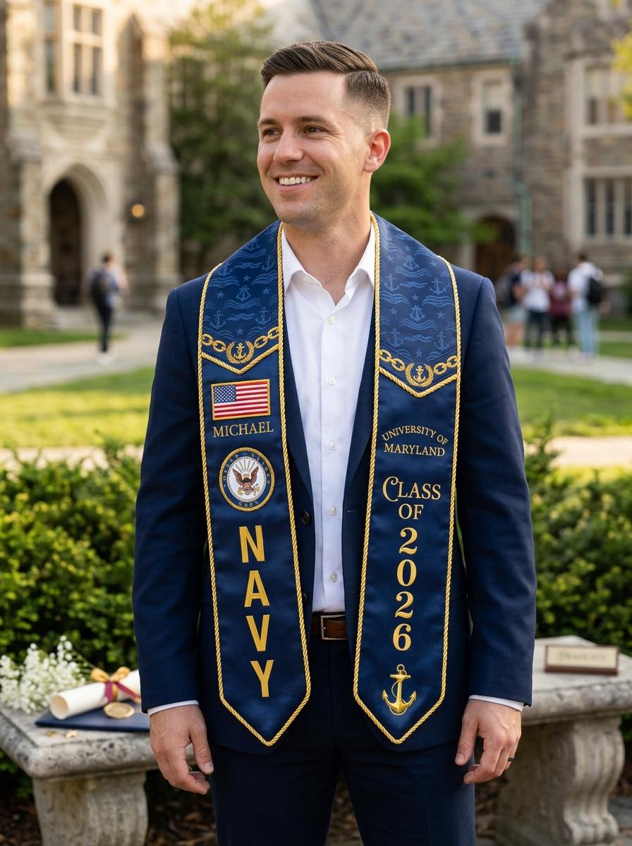 Personalized US Navy Graduation Stole 2026, Custom Navy Veteran Sash ...