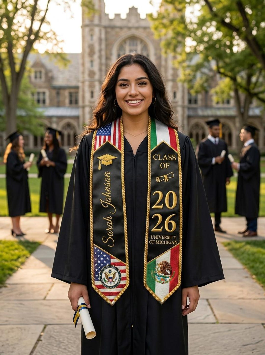 Personalized Two Flags Graduation Stole, Custom Mixed Two Flags ...