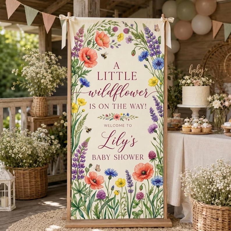 Wildflower Baby Shower Welcome Sign Floral Garden Baby Shower Banner ...