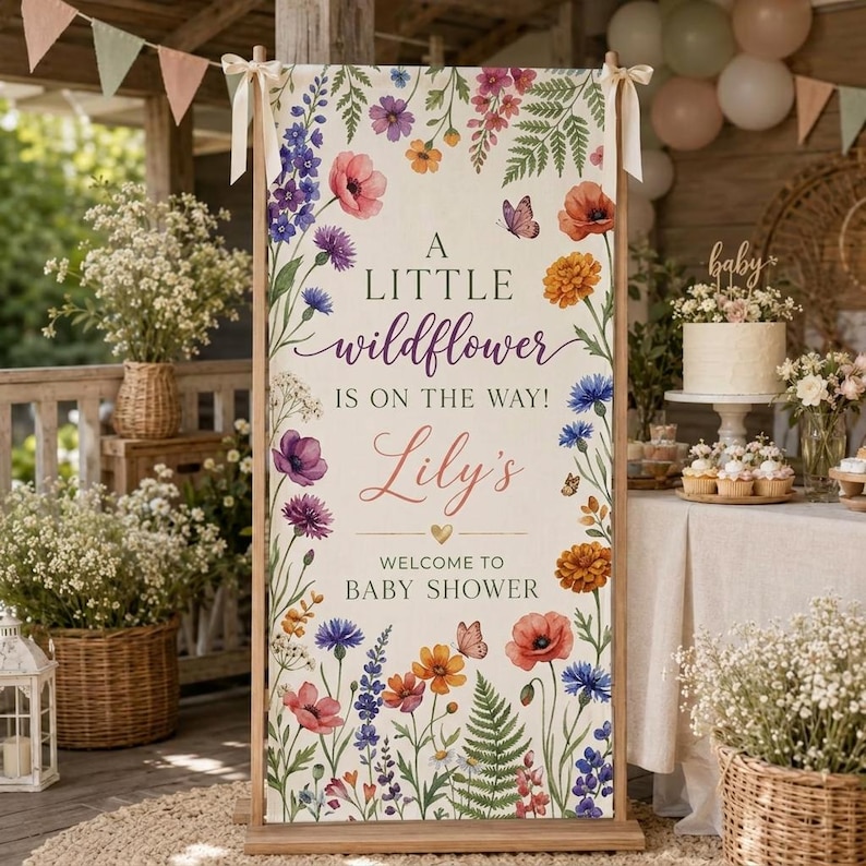 Wildflower Baby Shower Welcome Sign Floral Garden Baby Shower Banner ...