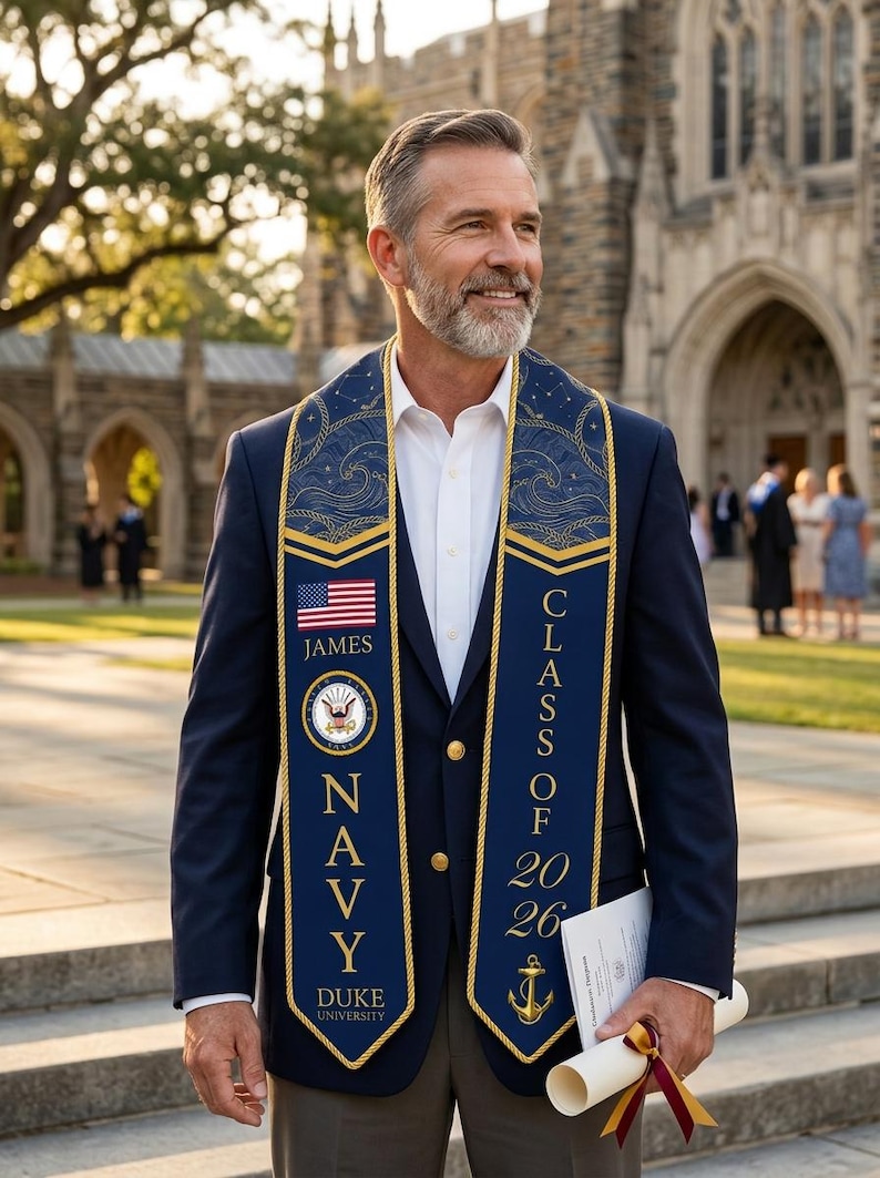 Personalized US Navy Graduation Stole 2026, Custom Navy Veteran Sash ...
