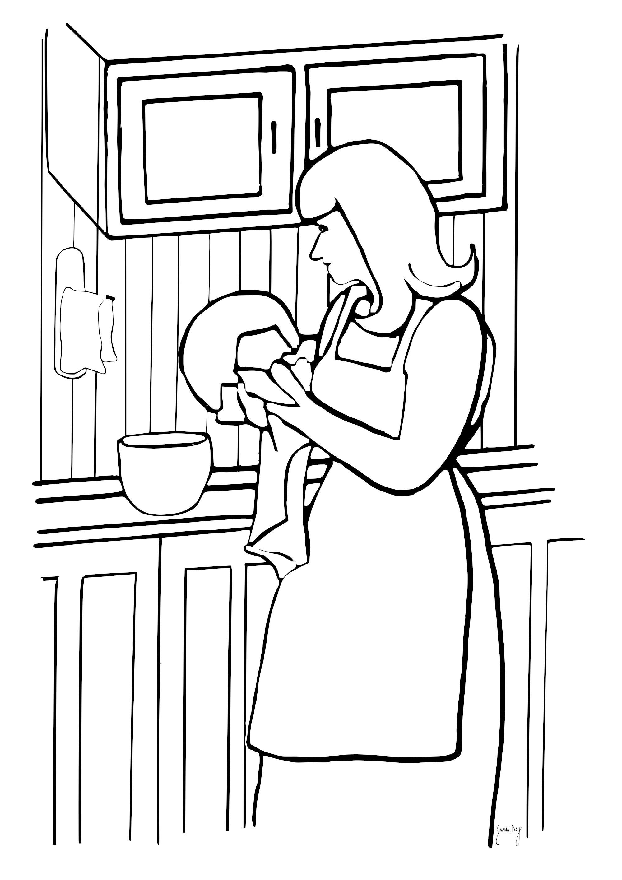 5 Colouring Pages Housekeeping Chores Family Childcare Retro Homemaker ...