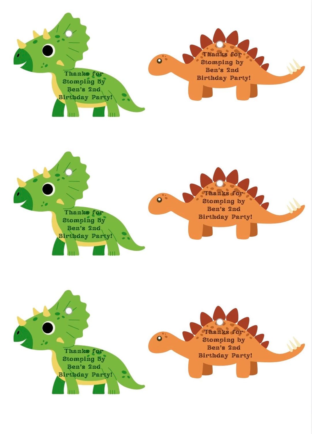 Dinosaur Thank You Tags Printable Cute Dino Party Favor Tags Gift Tags ...