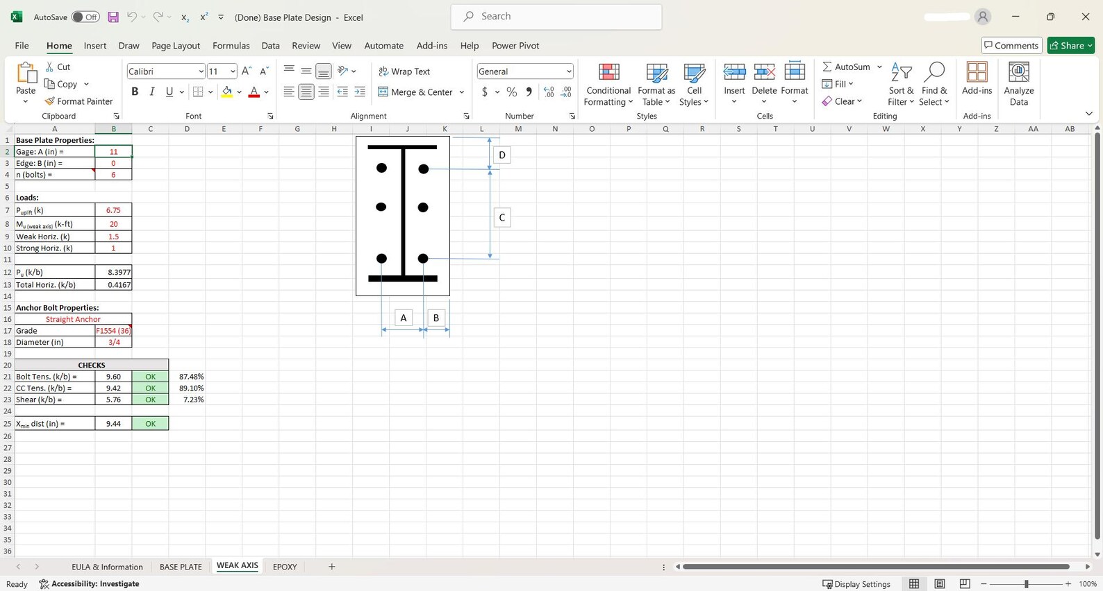 Steel Base Plate Design Check - ASD - Microsoft Excel - Etsy