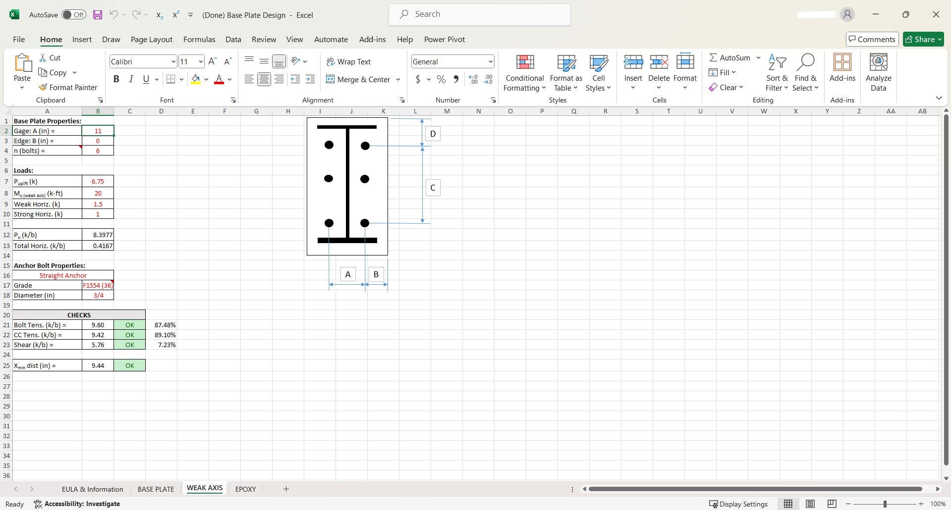 Steel Base Plate Design Check - ASD - Microsoft Excel - Etsy