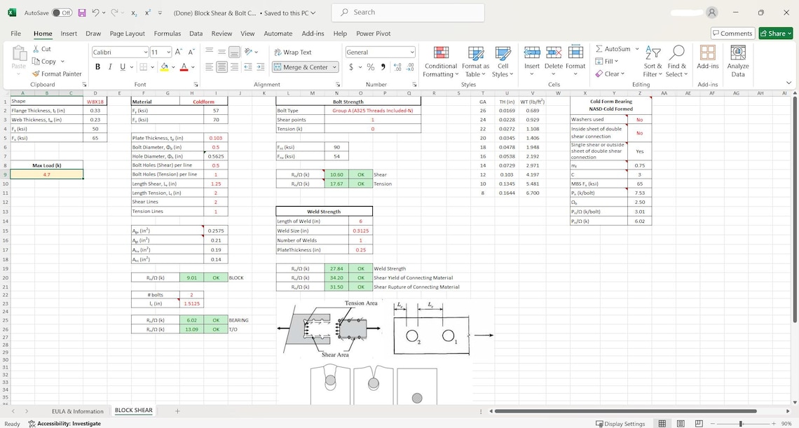 Steel Connection Design Check - ASD - Microsoft Excel - Etsy