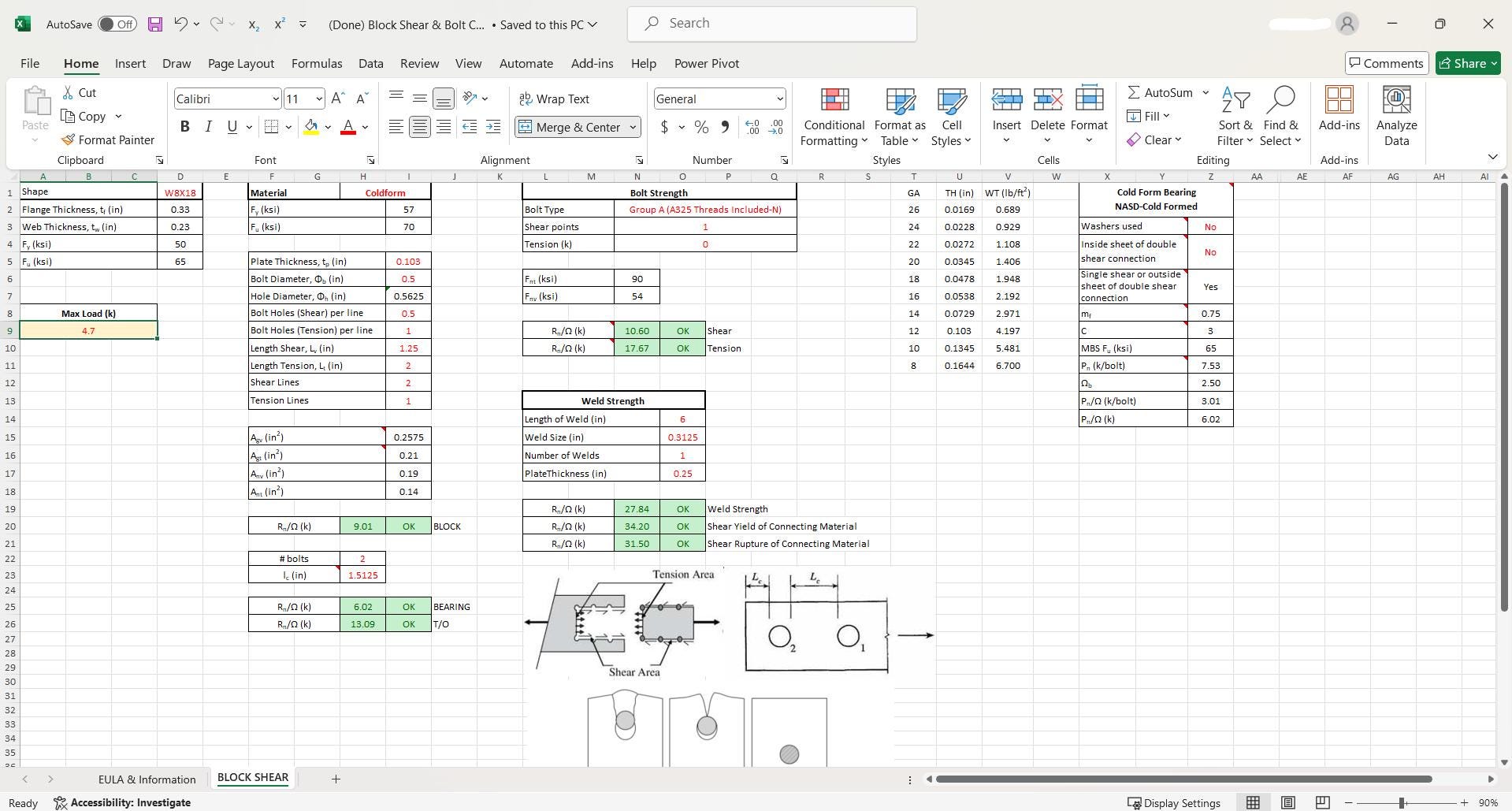 Steel Connection Design Check - ASD - Microsoft Excel - Etsy