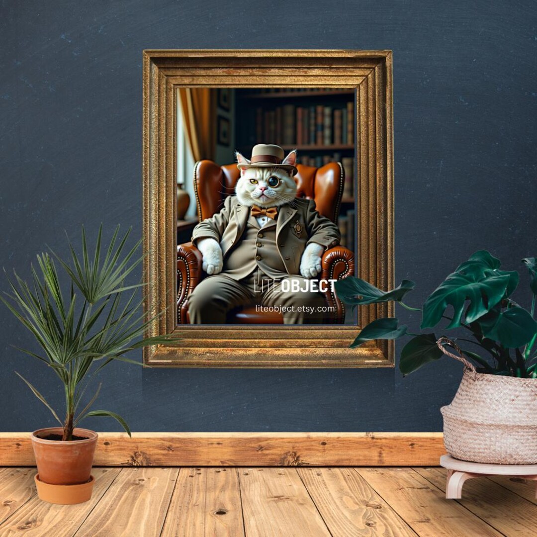 Gentleman Cat, Vintage Cat Art, Digital Art, Cat in Waistcoat, Cat ...