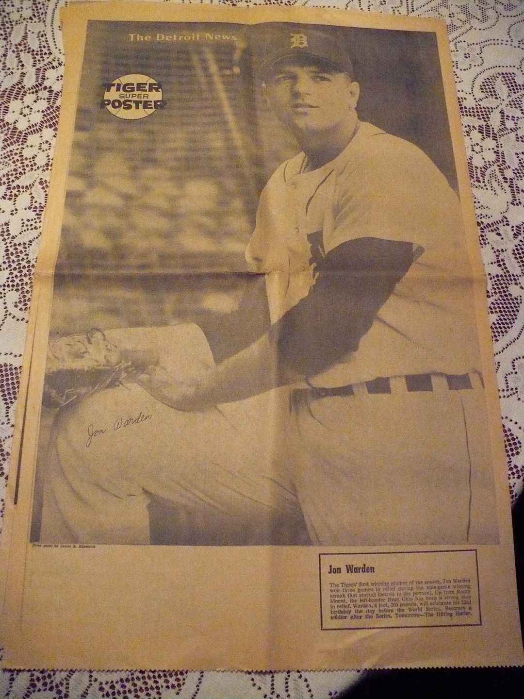 Jon Warden - Detroit Tiger's Super Poster - the Detroit News - 1968 - Etsy