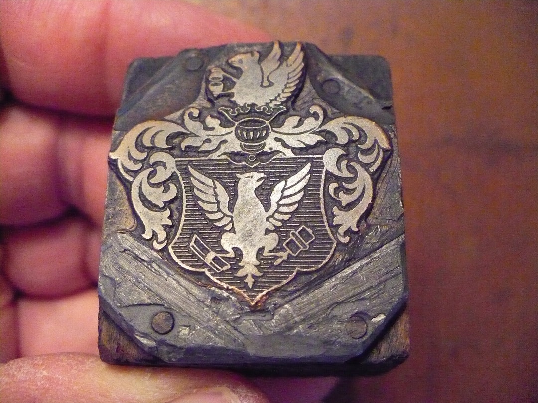 Letterpress Print Block - Crest With Gryphons - Etsy