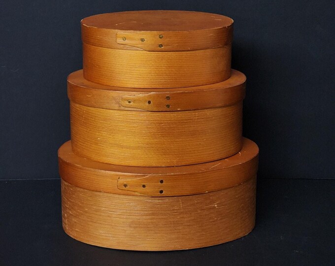 Set of 3 Shaker Nesting Oval Wood Boxes Handcrafted- Farmhouse Shabby ...
