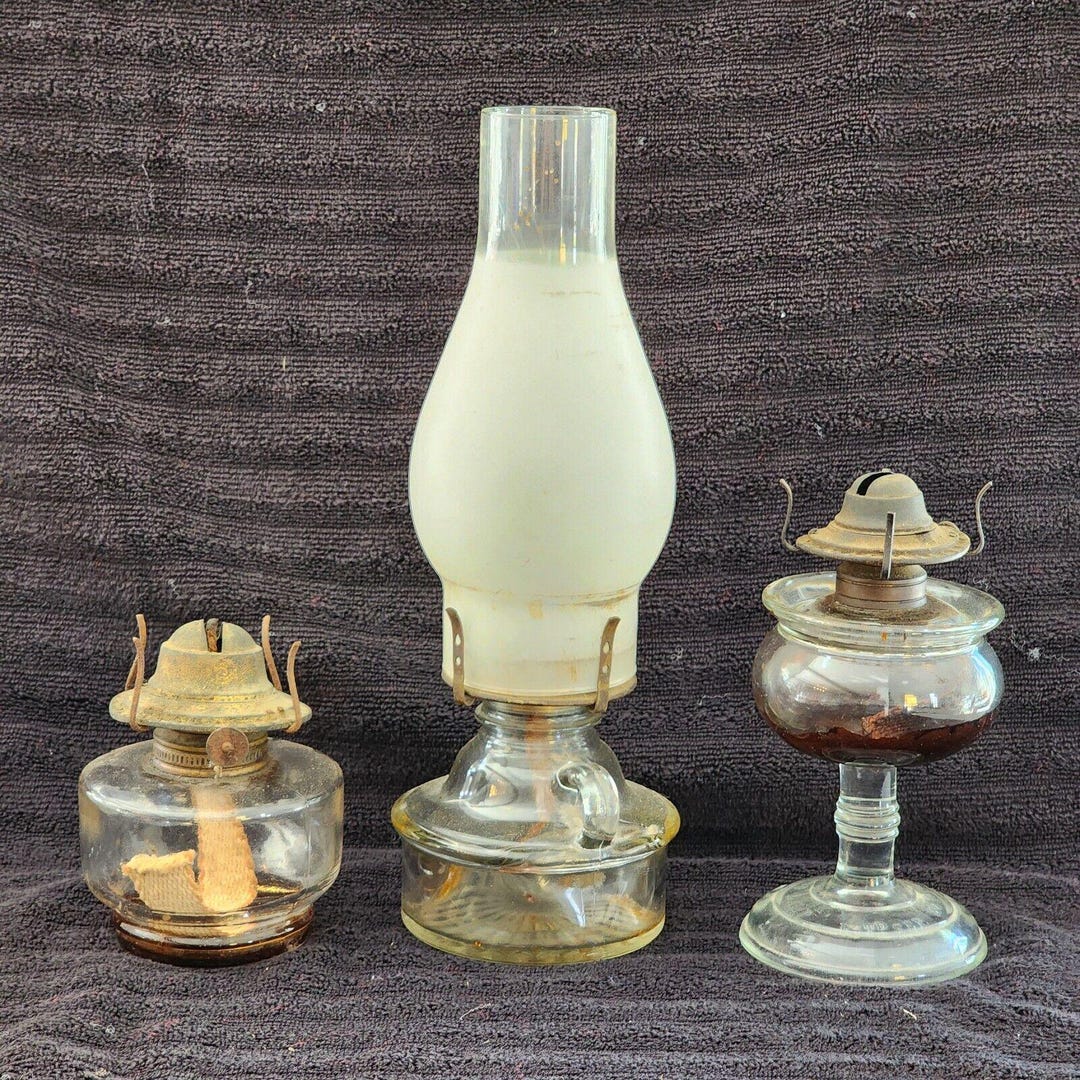 Set of 3 Antique Glass Oil Lamps Including 1870 Pedestal Oil Lamp - Etsy