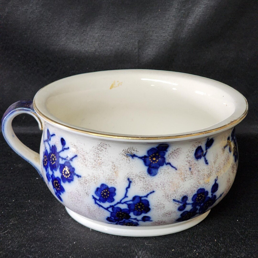 Antique 19th S. Hancock & Sons Porcelain Flow Blue Chamber Pot - Made ...