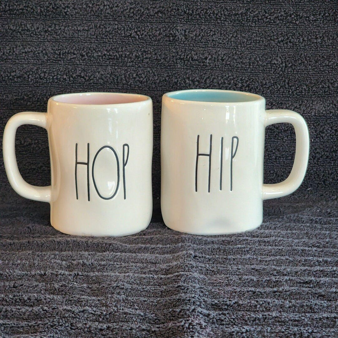 PAIR of Rae Dunn HIP HOP Easter Mugs Double Sided - Pink & Blue Inside ...