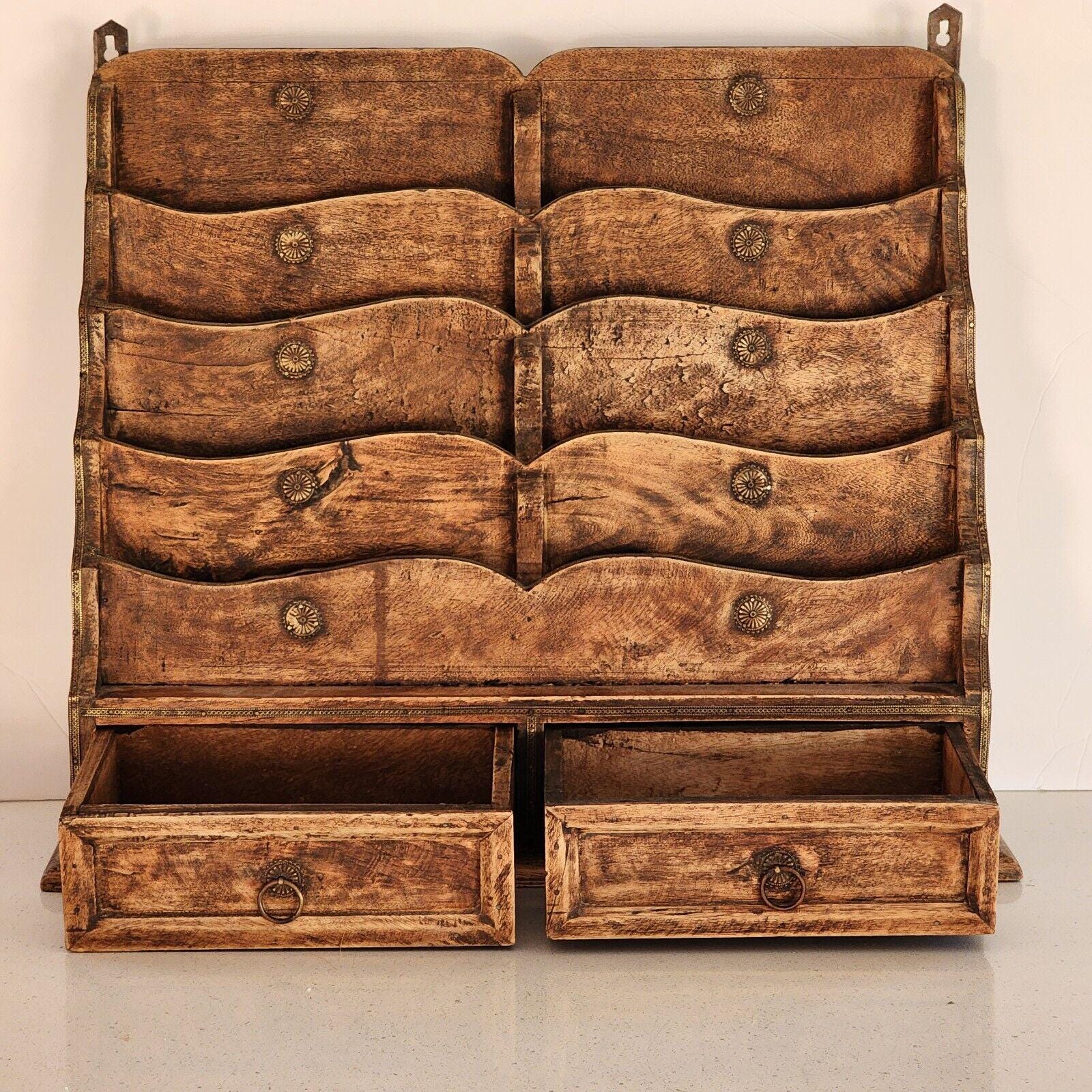 Antique Letter Holder - Desk Organizer- Wood W/ Ornate Metal Trim- One ...