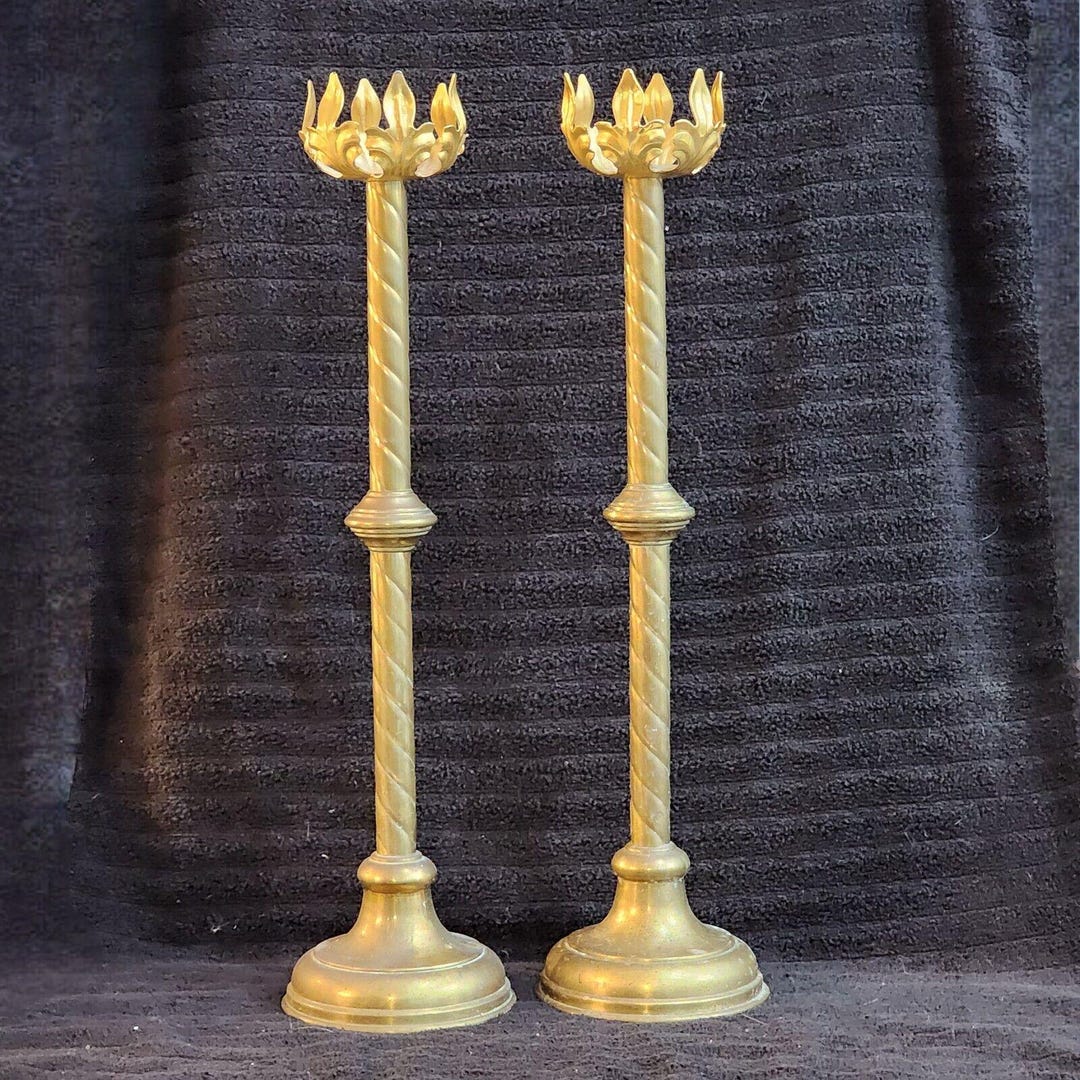Pair of Traditional Brass Candle Stick Holders - Ornate Pachal - Etsy