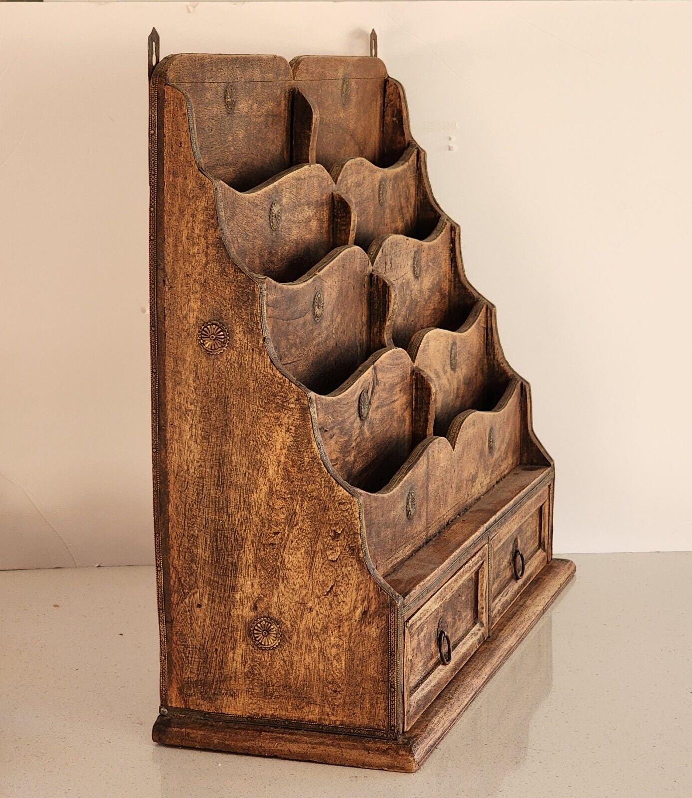 Antique Letter Holder - Desk Organizer- Wood W/ Ornate Metal Trim- One ...