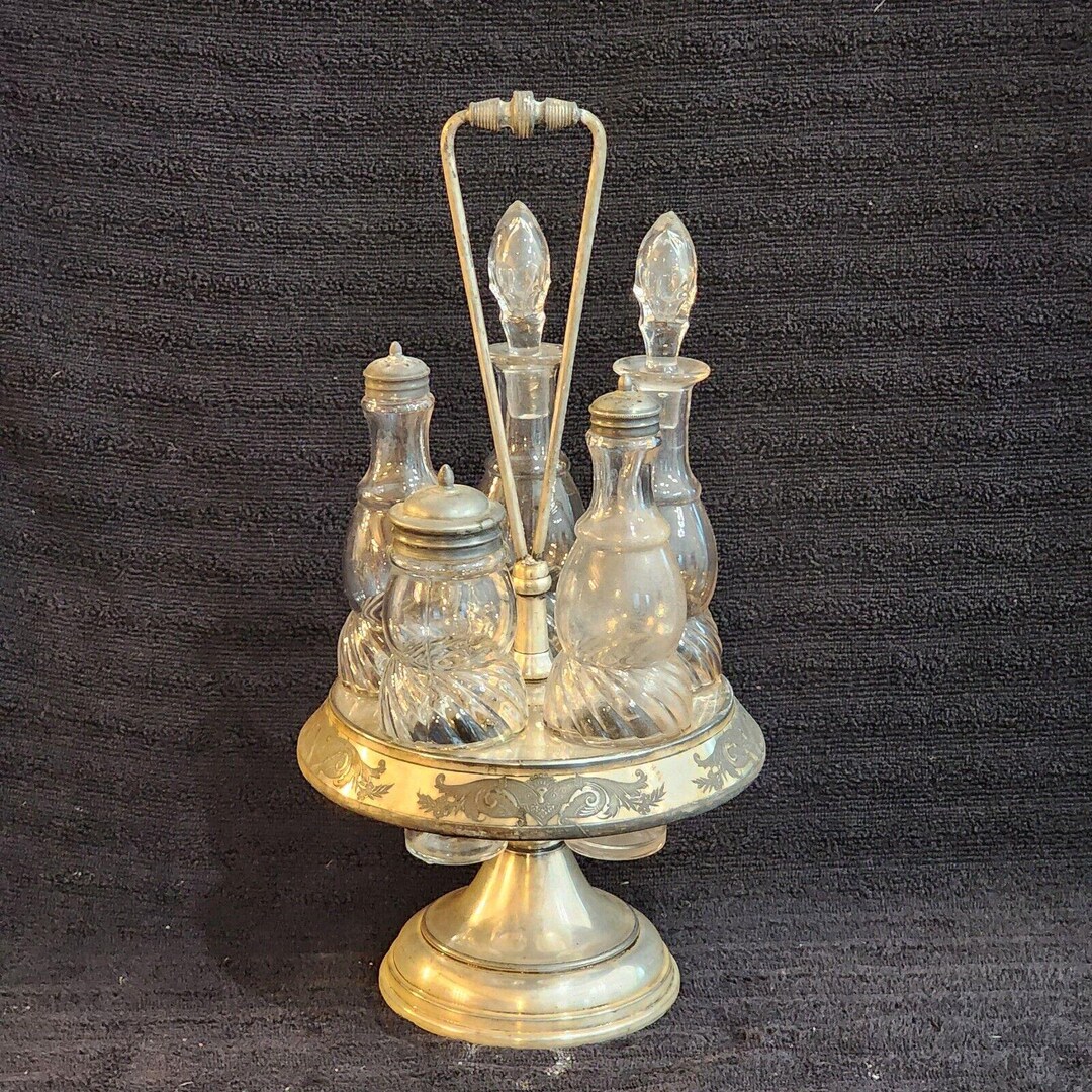 Wilcox Silver Plate Cruet Set Condiment Holder - Set of 6 Pcs - Etched ...