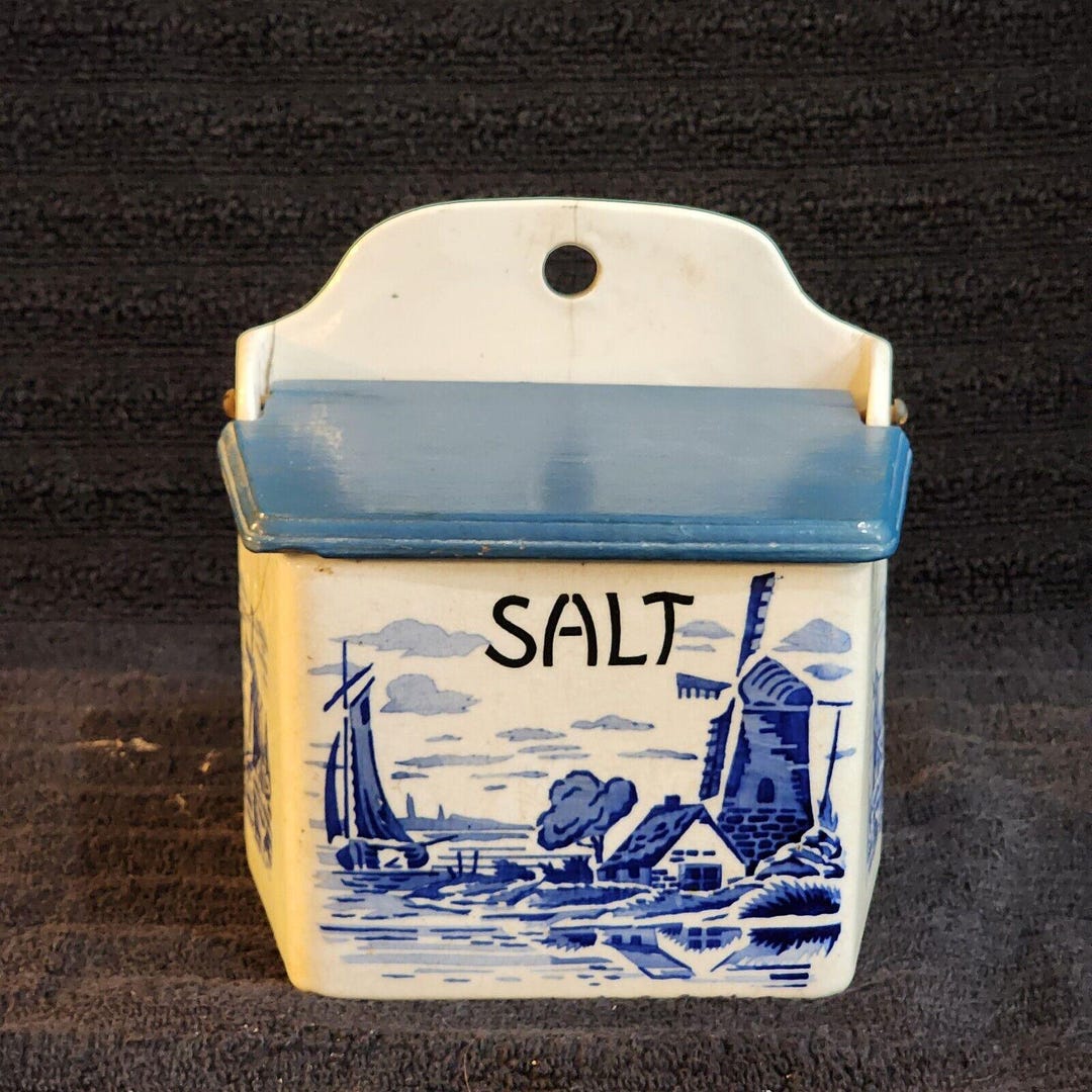 Vintage Staffel Germany Bazar Blue & White Delft Windmill Salt Box ...