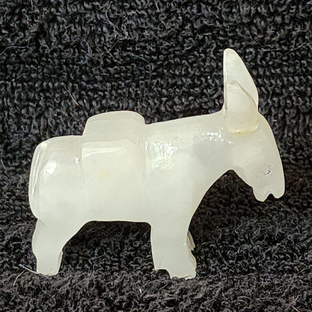 Miniature Hand Carved Alabaster Stone Donkey Burro Mule W/ Saddle White ...