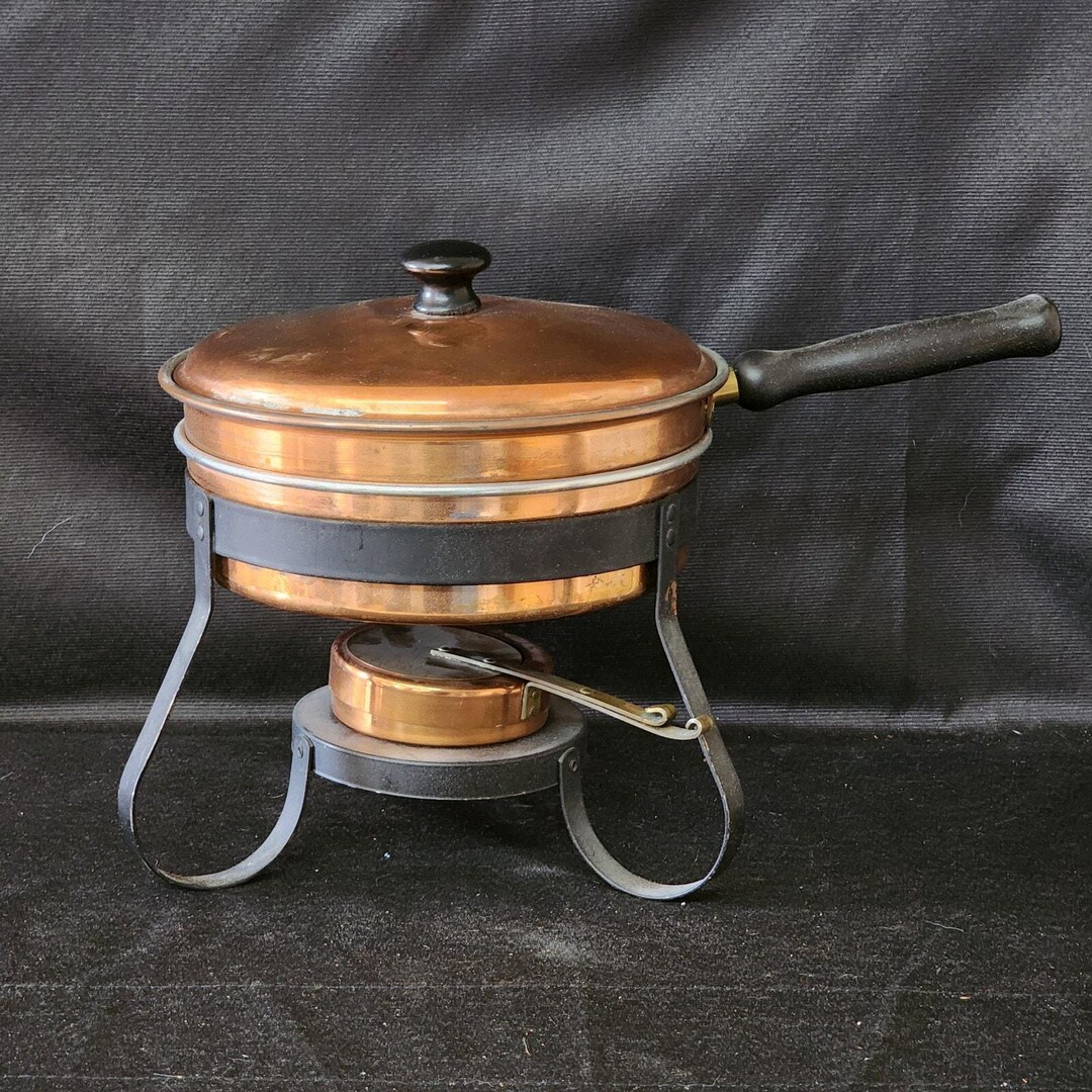 Dutch Copper Chafing Dish W/ Wood Handle Includes Sterno Holder - 6 ...