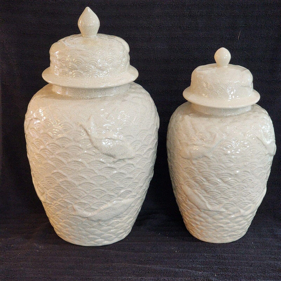 Ethan Allen Koi Ginger Jars - 17" & 21" - Etsy