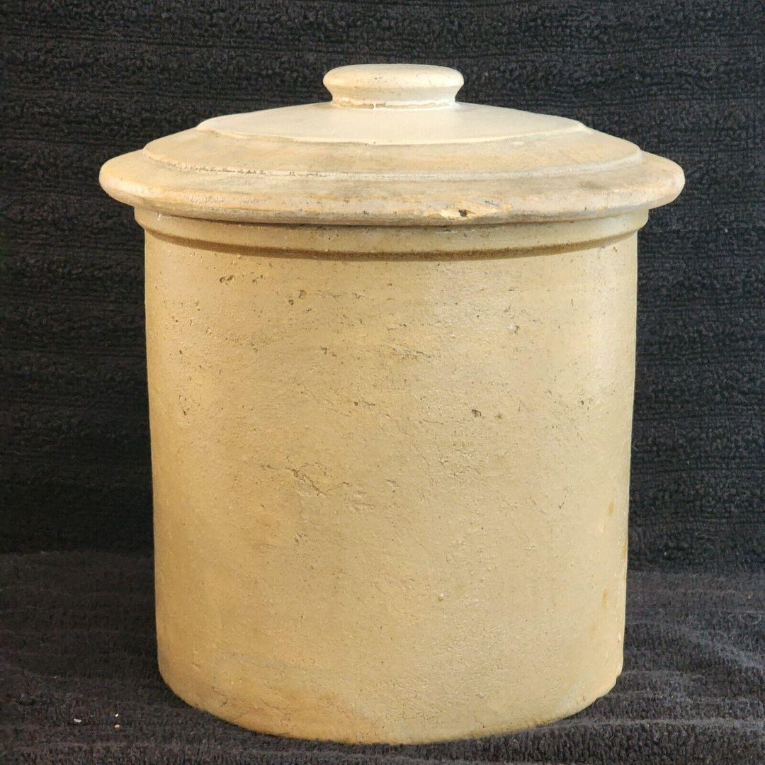 Primitive Vintage Pottery Crock Canister Container With Lid Farmhouse ...