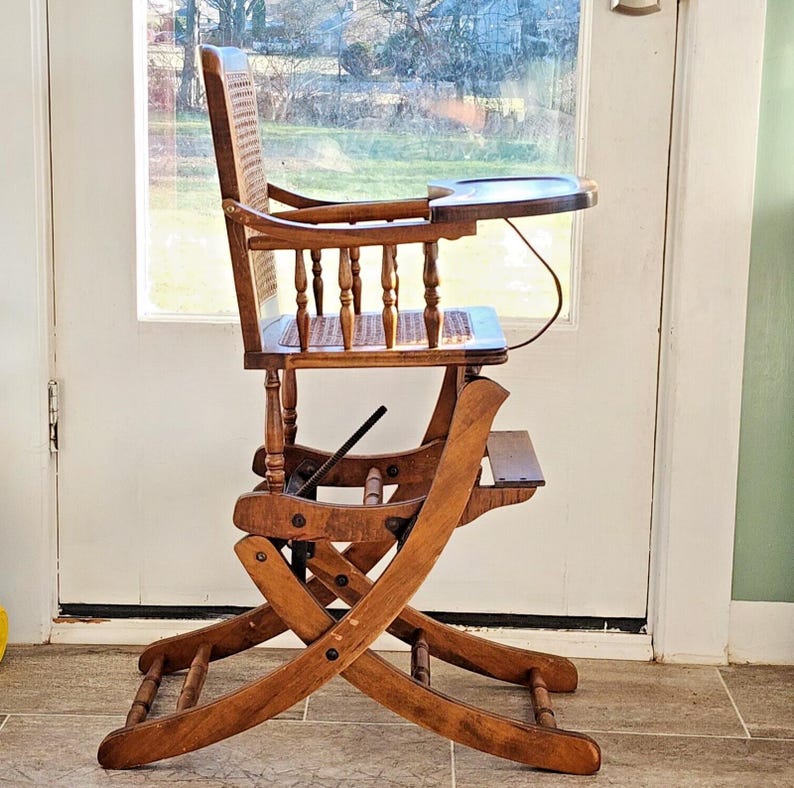 Vintage Convertible Child’s High Chair & Rocking Chair With Tray and ...