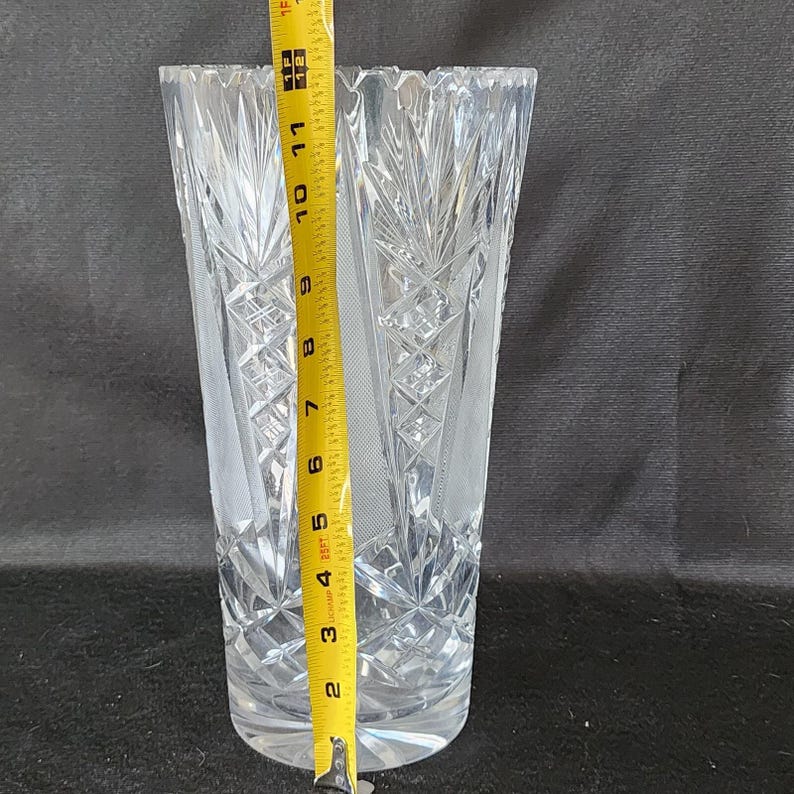 Vintage Crystal Glass Sawtooth Cut Vase 12” Beautiful Large Heavy - Etsy