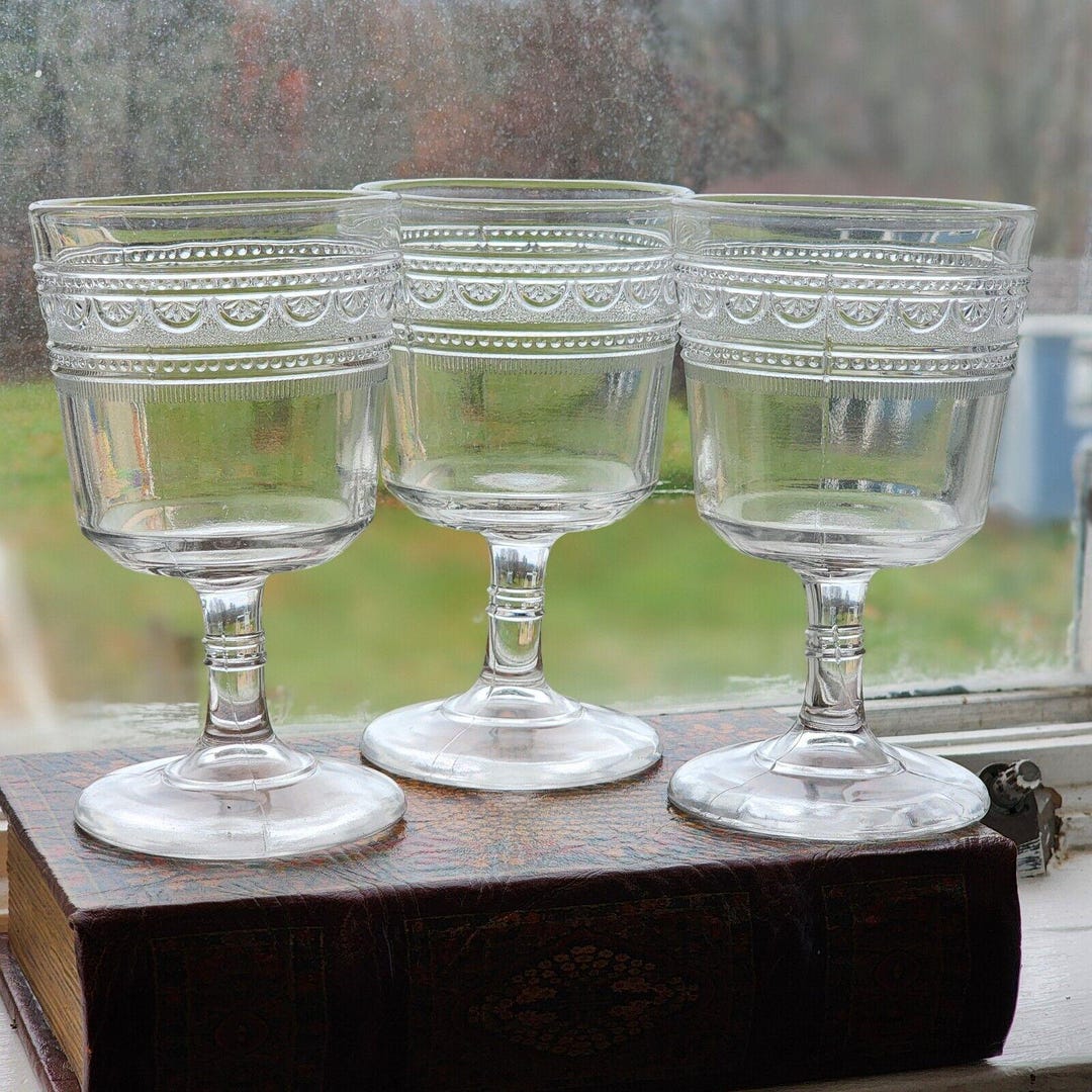 Set of 3 Sheraton Water Goblets - Bryce Higbee & Co. - Clear Glass EAPG ...