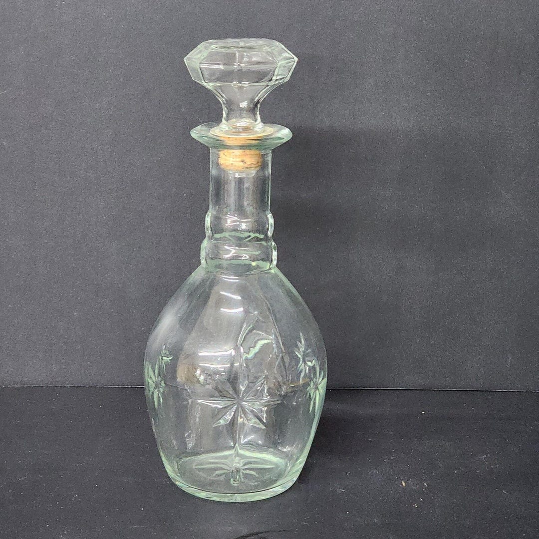 Vintage Clear Glass Atomic Starburst Liquor Decanter Bottle Cork Top 10 ...