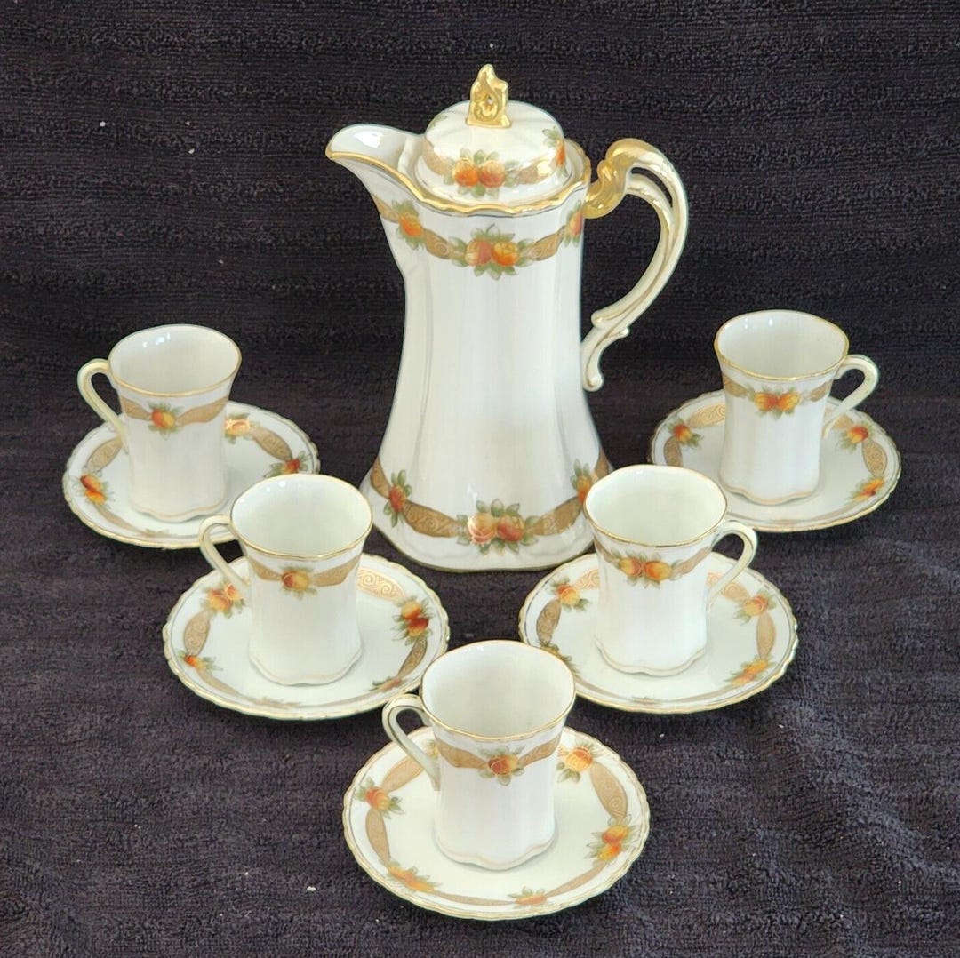 Nippon Chocolate Set With 5 Cups and Saucers - Floral With Gold Accents ...