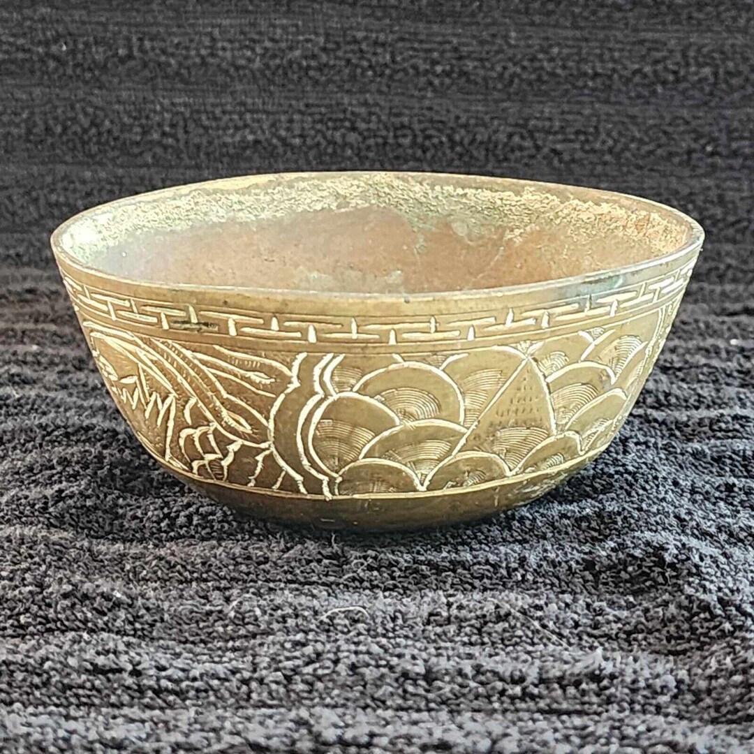 Antique Etched Chinese Brass Bowl - Etsy