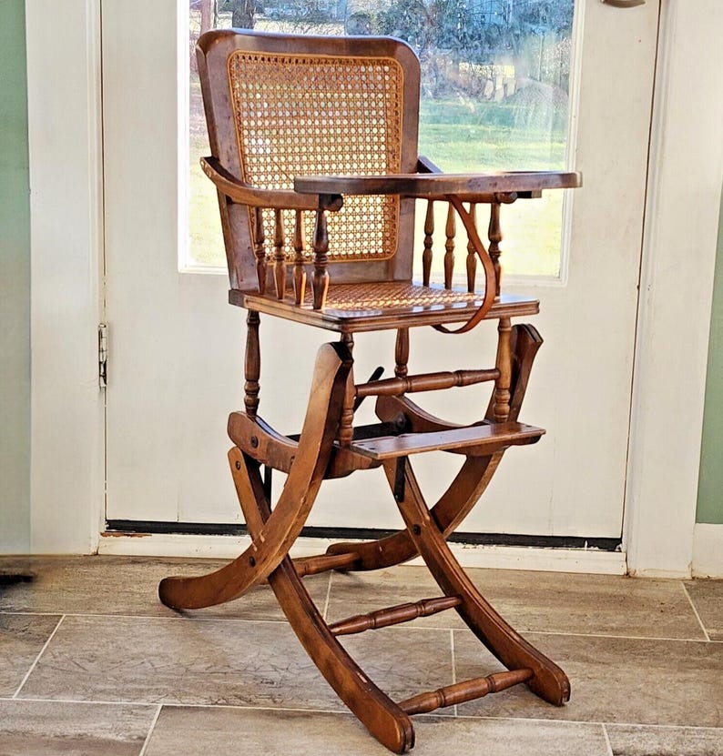 Vintage Convertible Child’s High Chair & Rocking Chair With Tray and ...