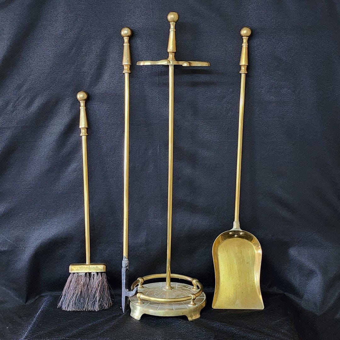 Antique Federal Style Brass Fireplace Set - Comes W/shovel Brush Poker ...