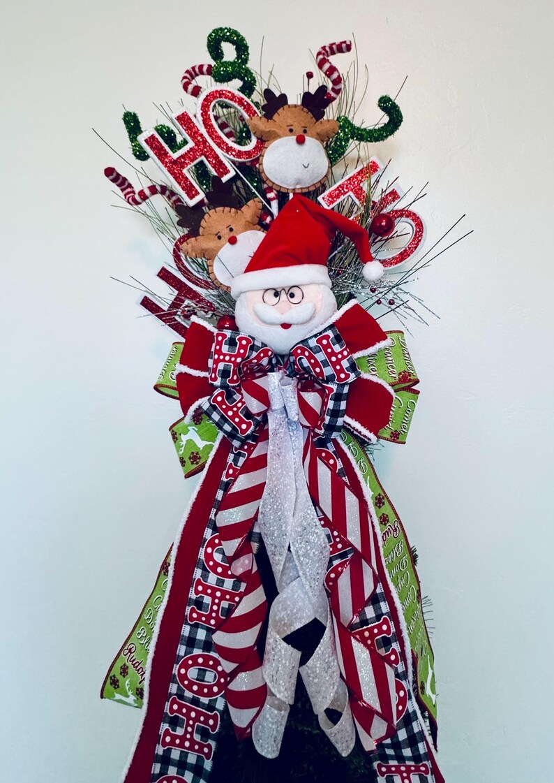 Santa & Reindeer Christmas Tree Topper – Festive Holiday Cheer - Etsy