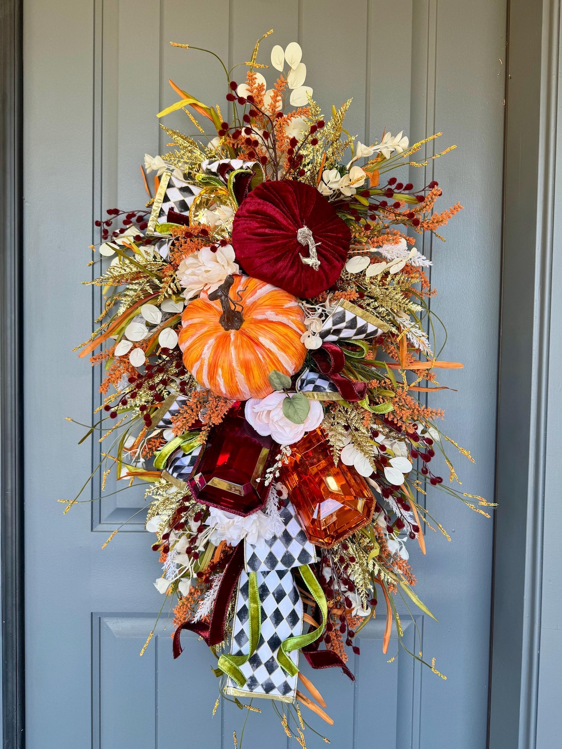 Luxury Extra Large Fall Pumpkin Door Swag – Autumn Harvest Wreath for ...