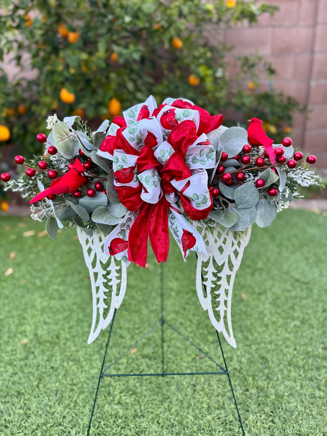 Cardinal Angel Wings | Memorial Floral Arrangement With Cardinal Ribbon ...