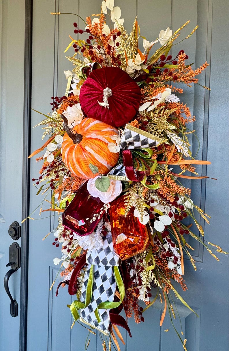 Luxury Extra Large Fall Pumpkin Door Swag – Autumn Harvest Wreath for ...