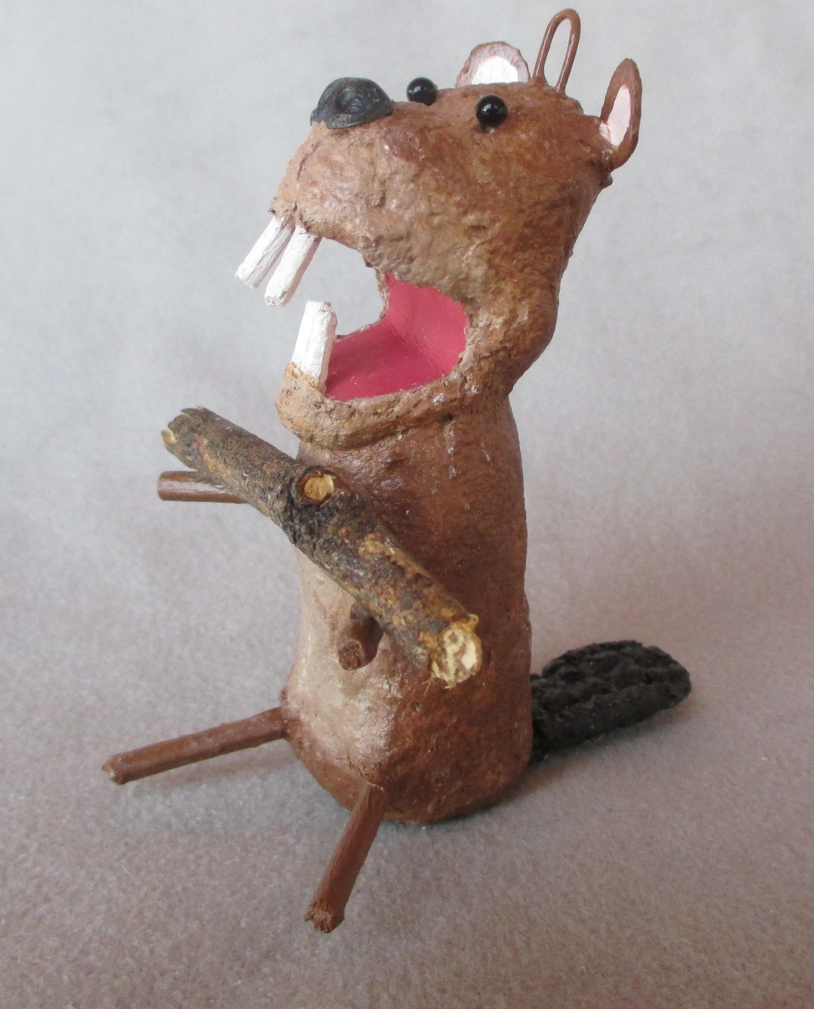 Paper-mache Beaver With Log Sculpture Handcrafted Ornament Folk Art - Etsy
