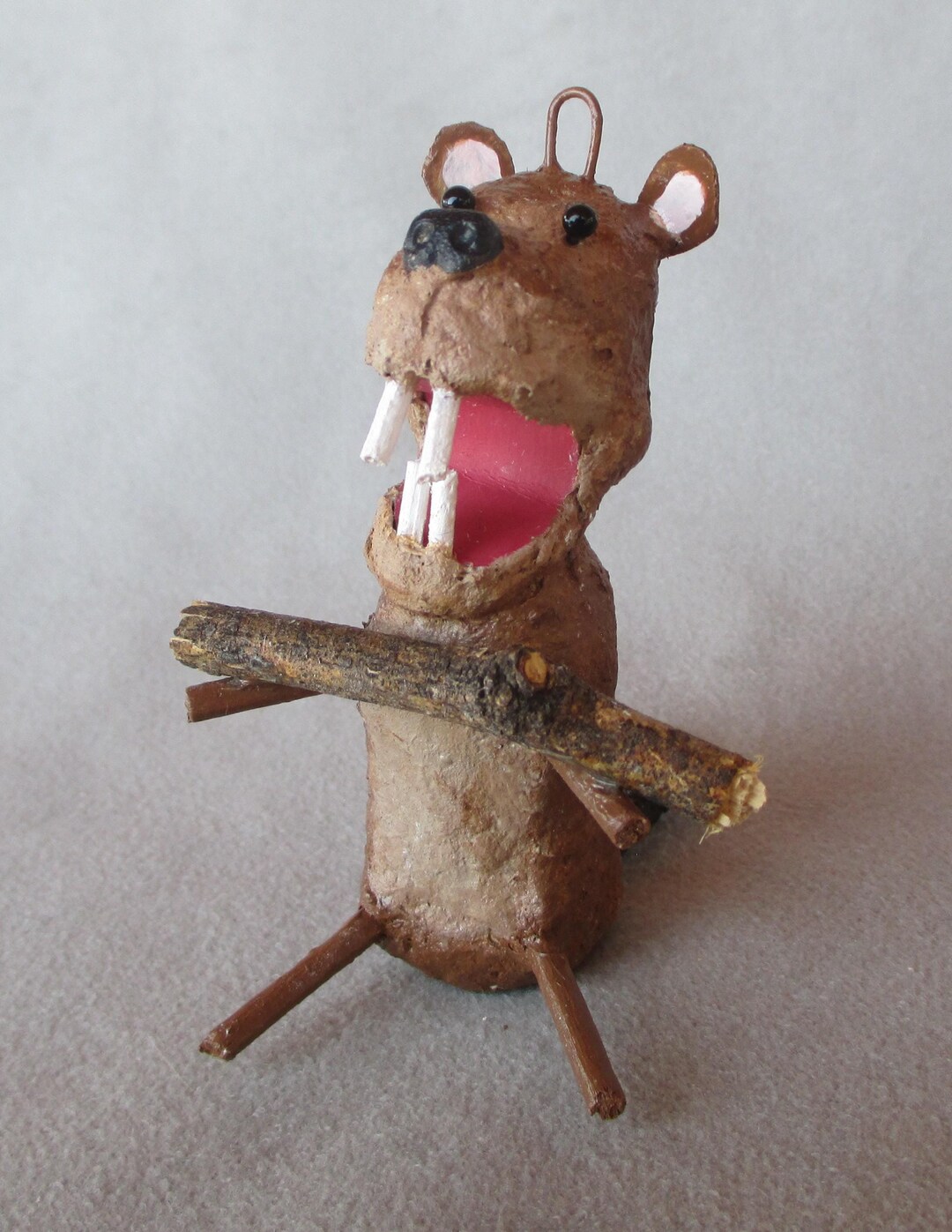Paper-mache Beaver With Log Sculpture Handcrafted Ornament Folk Art - Etsy