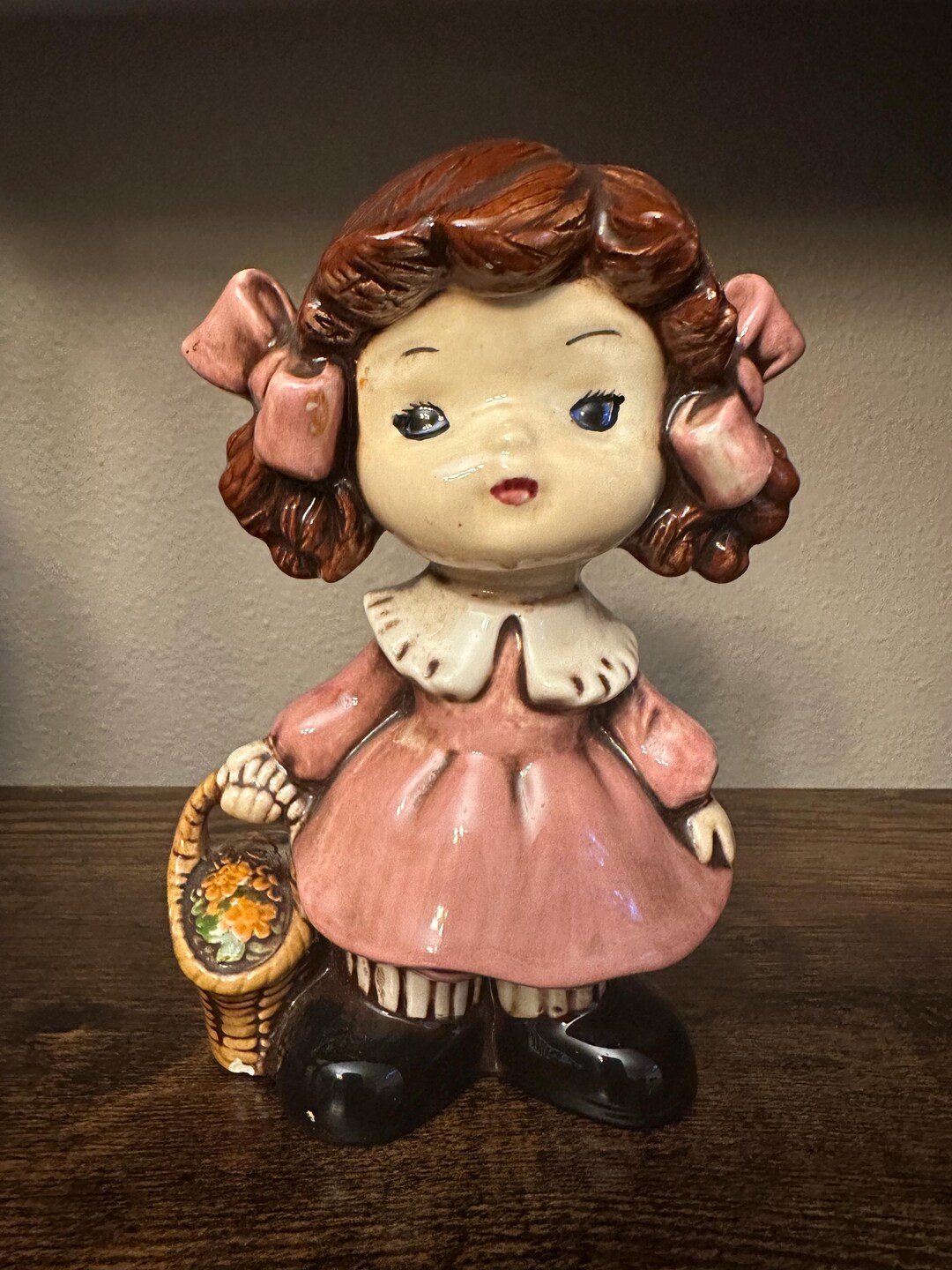 Vintage Ceramic Girl With Basket of Flowers - Etsy
