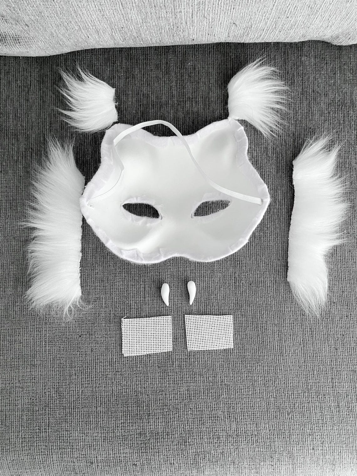 DIY Therian Cat Mask Kit Felted Plain White Blank Base Furry Fangs Eye ...