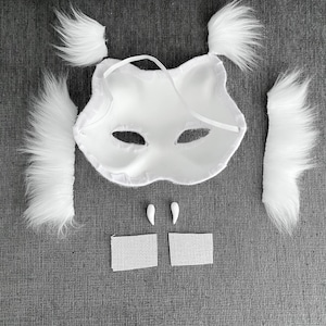 DIY Therian Cat Mask Kit Felted Plain White Blank Base Furry Fangs Eye ...