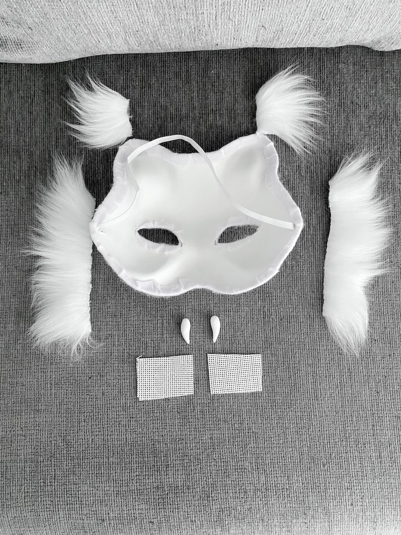 DIY Therian Cat Mask Kit Felted Plain White Blank Base Furry Fangs Eye ...