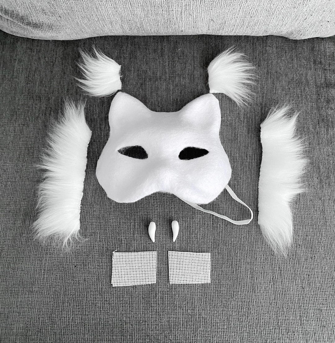 DIY Therian Cat Mask Kit Felted Plain White Blank Base Furry Fangs Eye ...