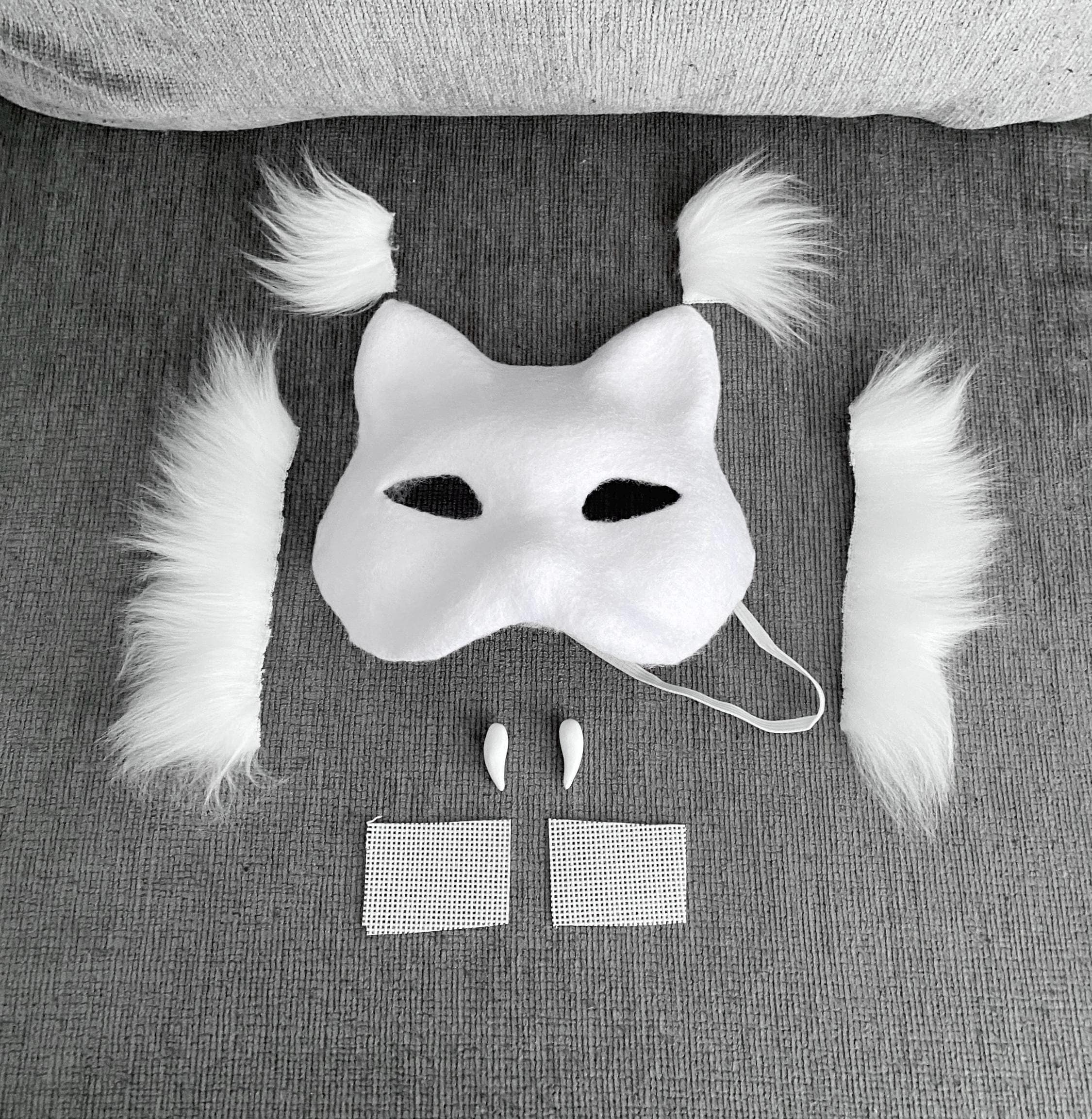 DIY Therian Cat Mask Kit Felted Plain White Blank Base Furry Fangs Eye ...
