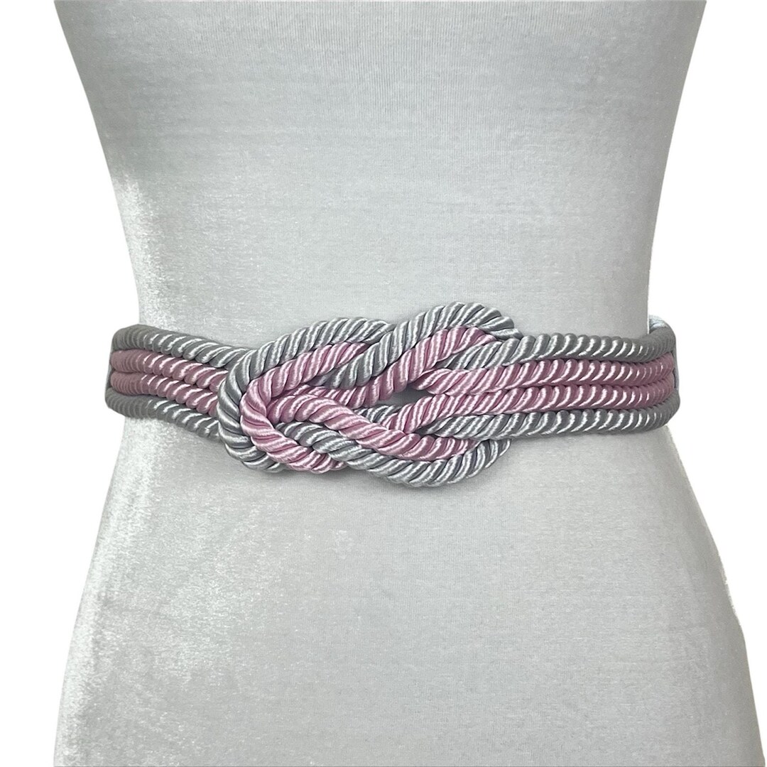 Vintage 80s 90s Knotted Rope Belt With Ribbon Tie Back Pink Gray - Etsy