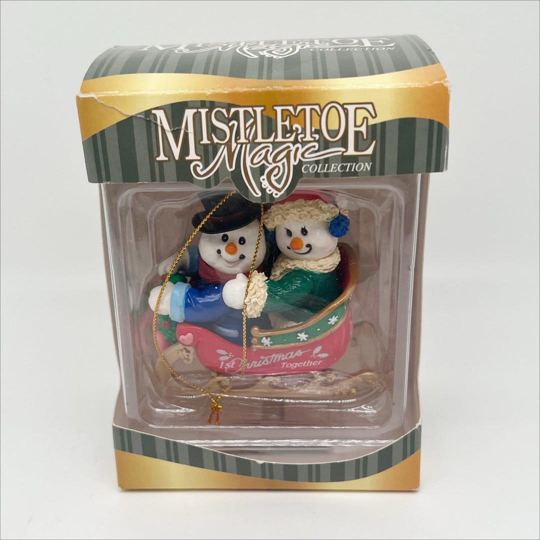 Vintage Mistletoe Magic Collection Snowman Sled Christmas Tree Ornament ...