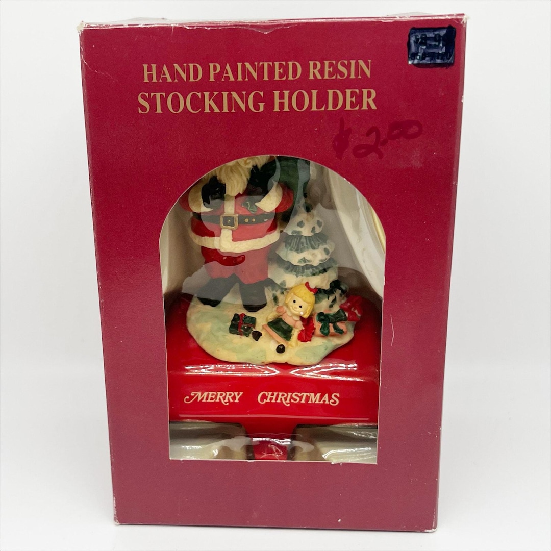 Vintage Santa's Workbench Hand Painted Resin Stocking Holder Santa ...